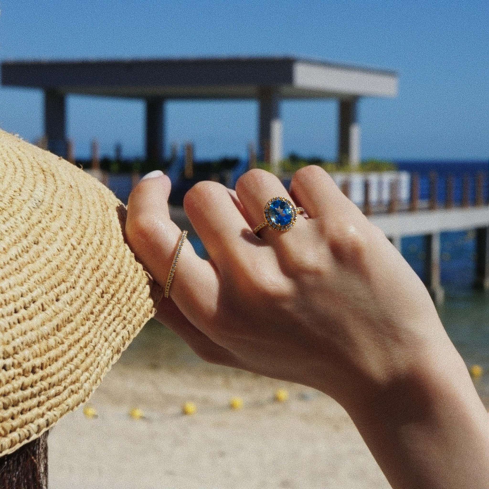 basic collection / blue topaz diamond stacking halo ring pt950 – trunk JEWELRY